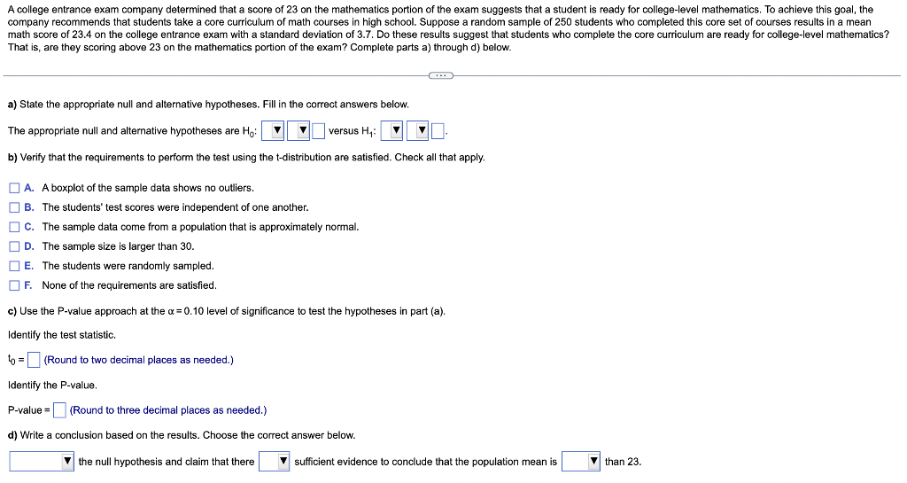 Solved A college entrance exam company determined that a | Chegg.com
