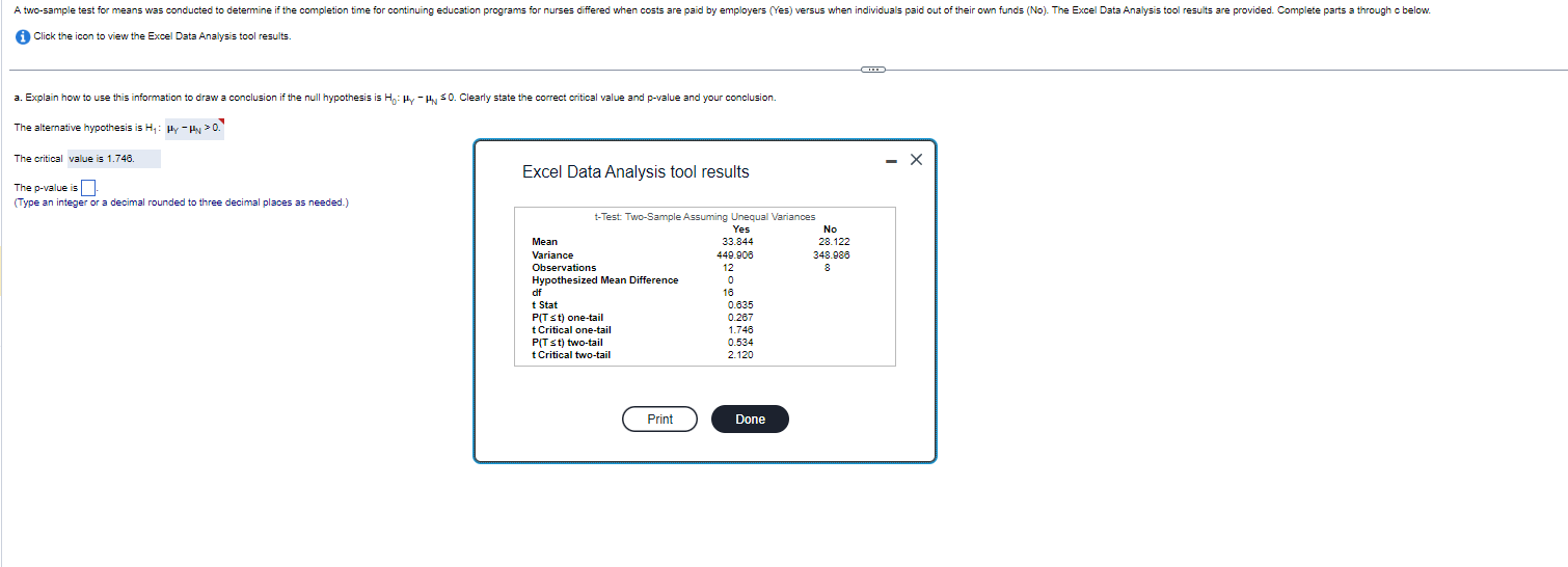 Solved The Critical Excel Data Analysis Tool Results Type