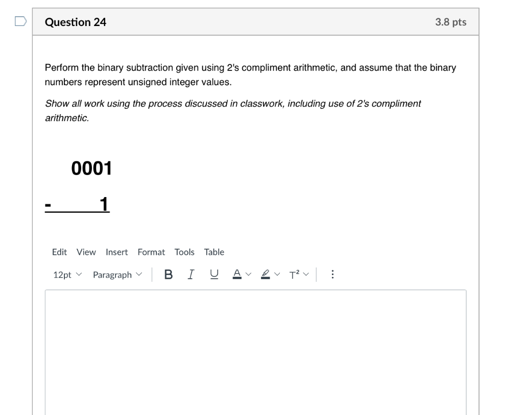 Solved Question 23 38 Pts Perform The Binary Subtraction 
