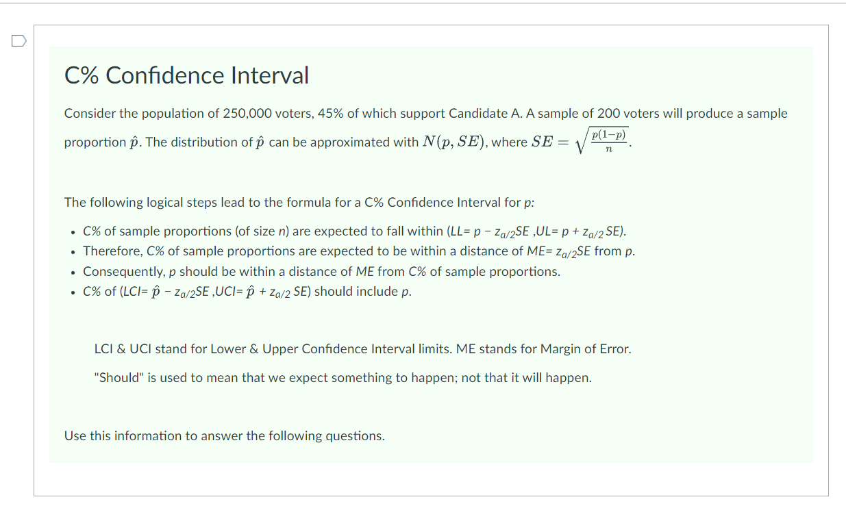 Solved C\% Confidence Interval Consider the population of | Chegg.com