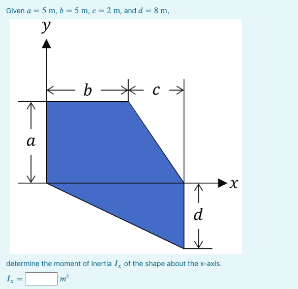 Solved Given a=5 m,b=5 m,c=2 m, and d=8 m determine the | Chegg.com