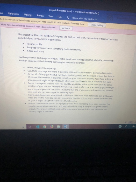 project (Protected View) - Word (Unlicensed Product) | Chegg.com