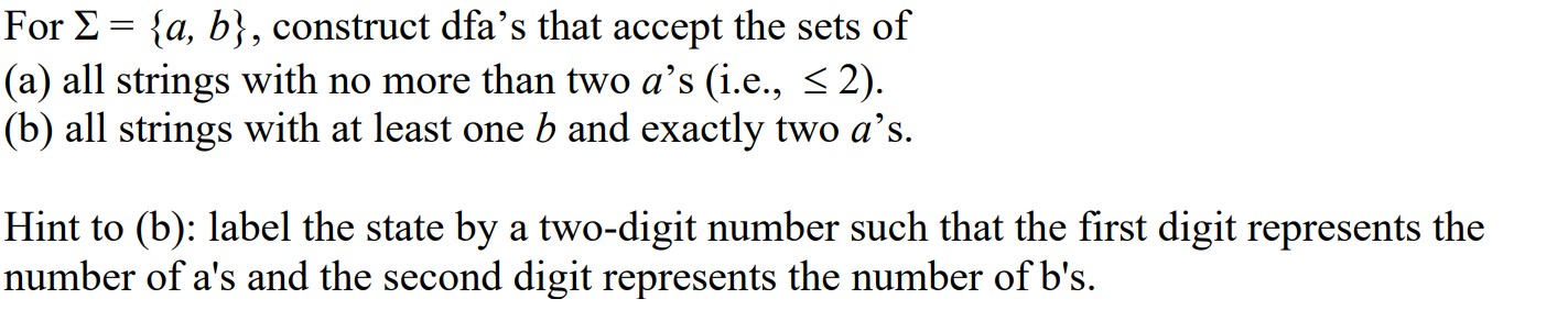 Solved For \( \Sigma=\{a, ﻿b\} \), ﻿construct dfa's that | Chegg.com