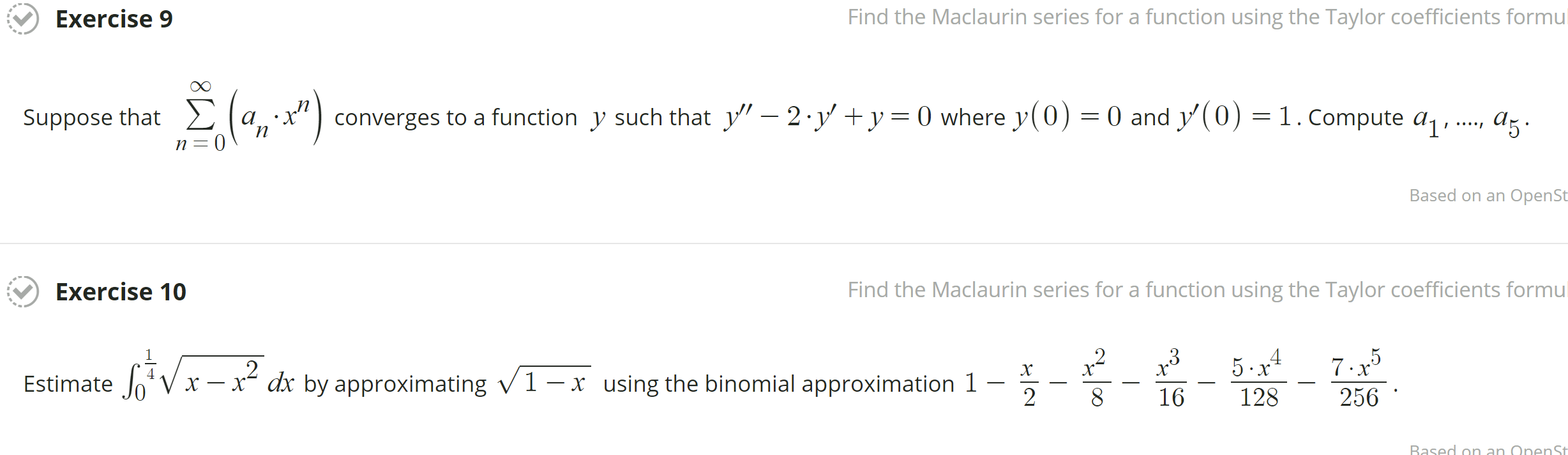 Solved Exercise 9 Find the Maclaurin series for a function | Chegg.com