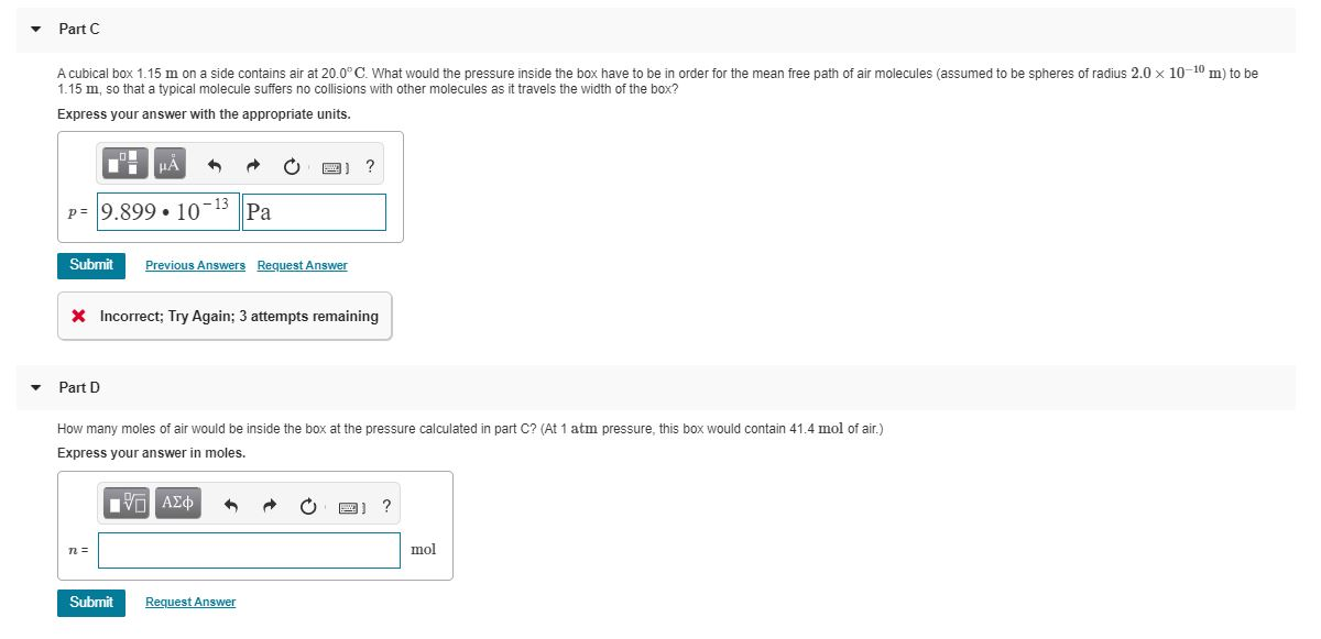 Solved Part C A cubical box 1.15 m on a side contains air at | Chegg.com