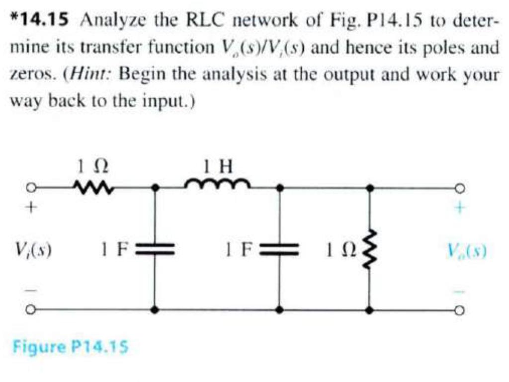 Solved *14.15 Analyze the RLC network of Fig. P14.15 to | Chegg.com