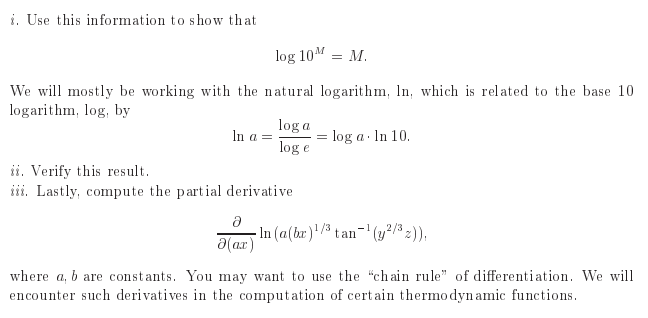 Solved Problem 2 - Logarithms. Thermodynamical and | Chegg.com
