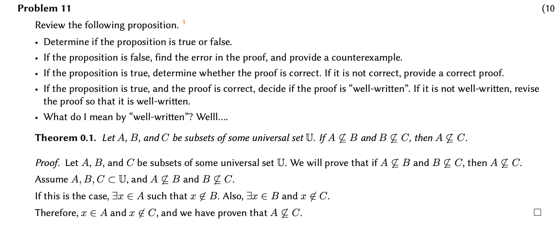 Solved 1 . Problem 11 (10 Review the following proposition. | Chegg.com