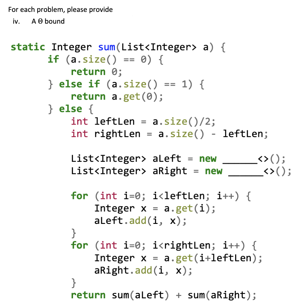 Solved For each problem, please provide iv. A bound == | Chegg.com