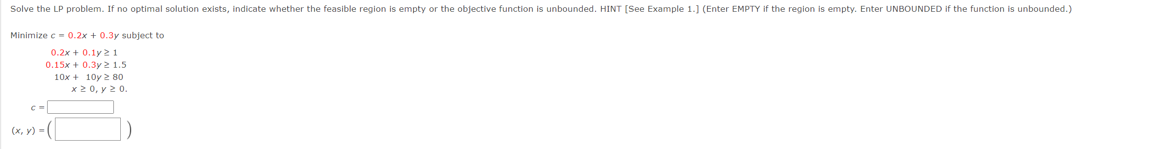 Solved Minimize c=0.2x+0.3y subject to | Chegg.com