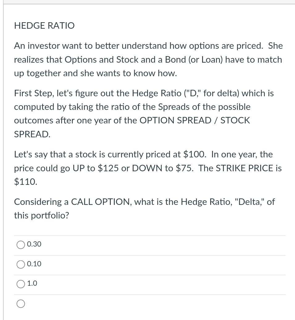 Solved HEDGE RATIO An investor want to better understand how | Chegg.com
