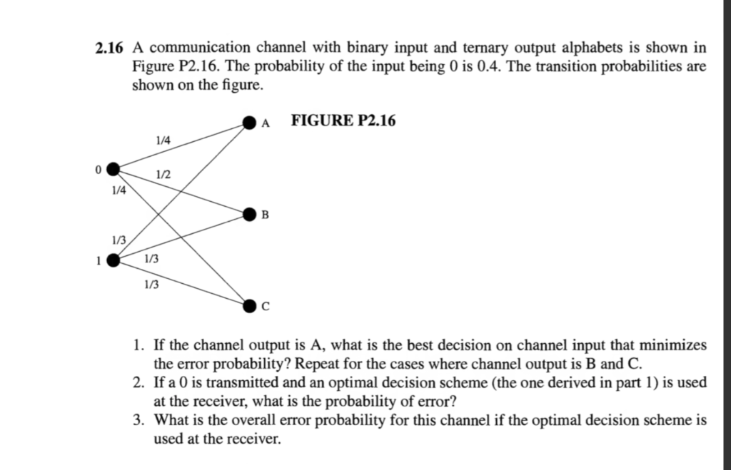 Solved 2.16 A communication channel with binary input and | Chegg.com