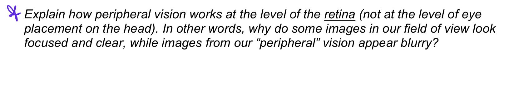 Solved 4 Explain how peripheral vision works at the level of | Chegg.com
