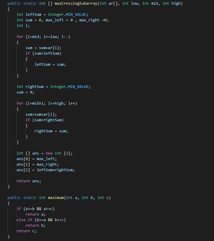 Solved public static int maxSubSum3(int ar[], int low, int | Chegg.com