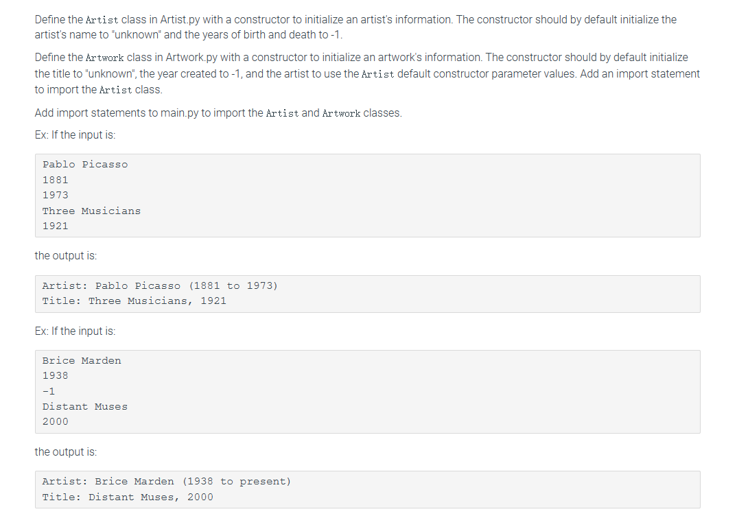 Solved Define the Artist class in Artist.py with a | Chegg.com