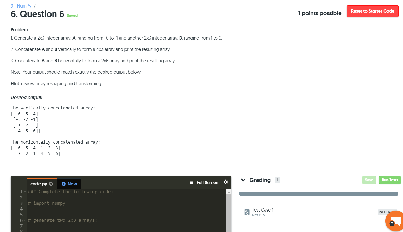 Solved Problem 1. Generate a 2x3 integer array, A, ranging | Chegg.com