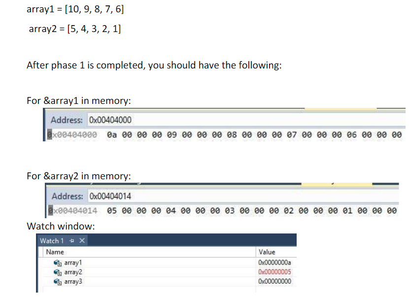 (1) Initial state of the arrays: .data array1 DWORD | Chegg.com