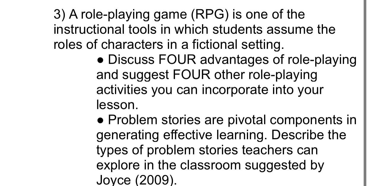 3) A role-playing game (RPG) is one of the | Chegg.com