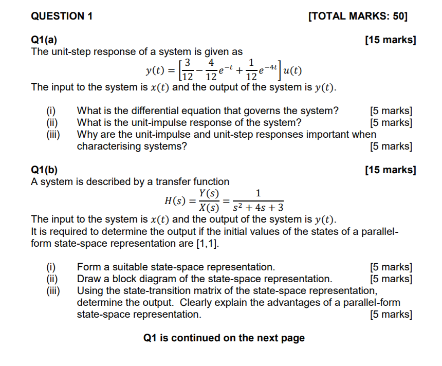 Solved QUESTION 1 [TOTAL MARKS: 50] [15 marks] Q1(a) The | Chegg.com