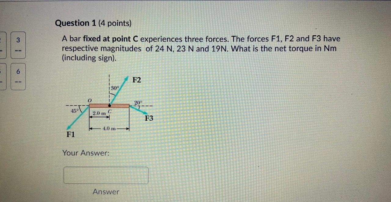Solved 3 Question 1 (4 points) A bar fixed at point C | Chegg.com