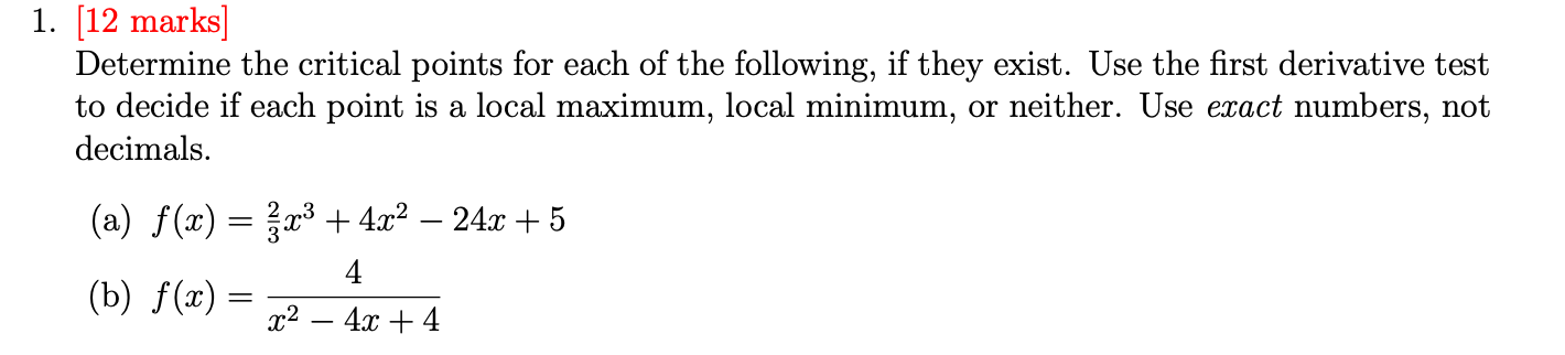 Solved Determine the critical points for each of the | Chegg.com