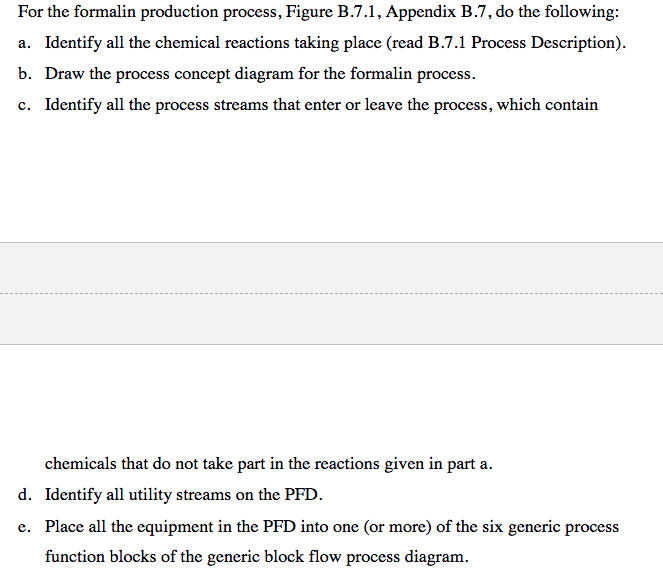 Solved For the formalin production process, Figure B.7.1, | Chegg.com