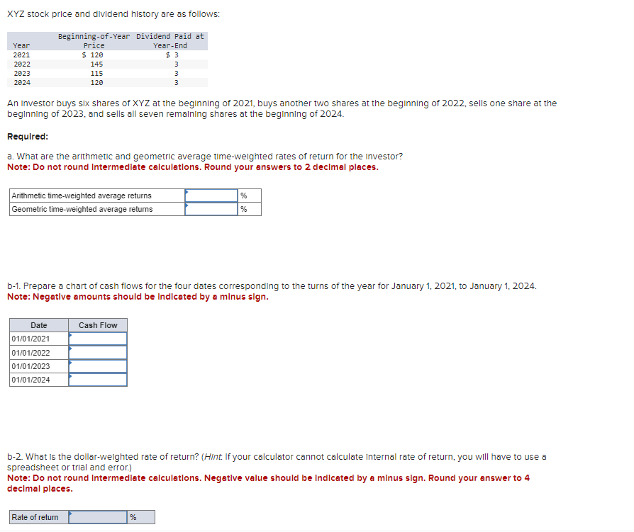 Solved XYZ stock price and dividend history are as | Chegg.com