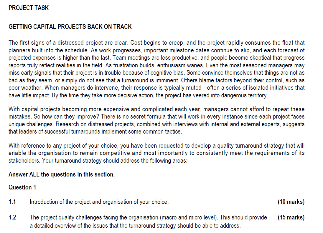 Solved GETTING CAPITAL PROJECTS BACK ON TRACK The first | Chegg.com