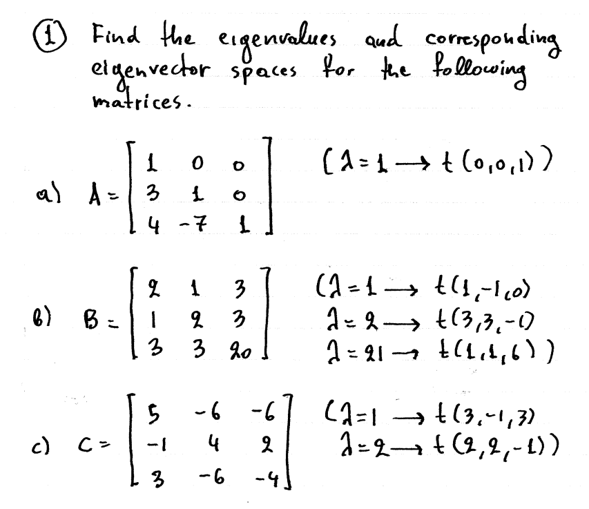 Solved 1) Find the eigenvalues and corresponding eigenvector | Chegg.com