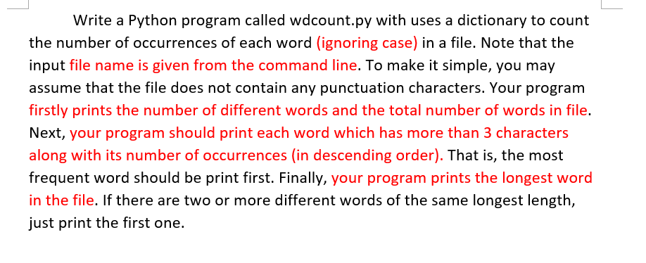 Solved Write a Python program called wdcount.py with uses a | Chegg.com