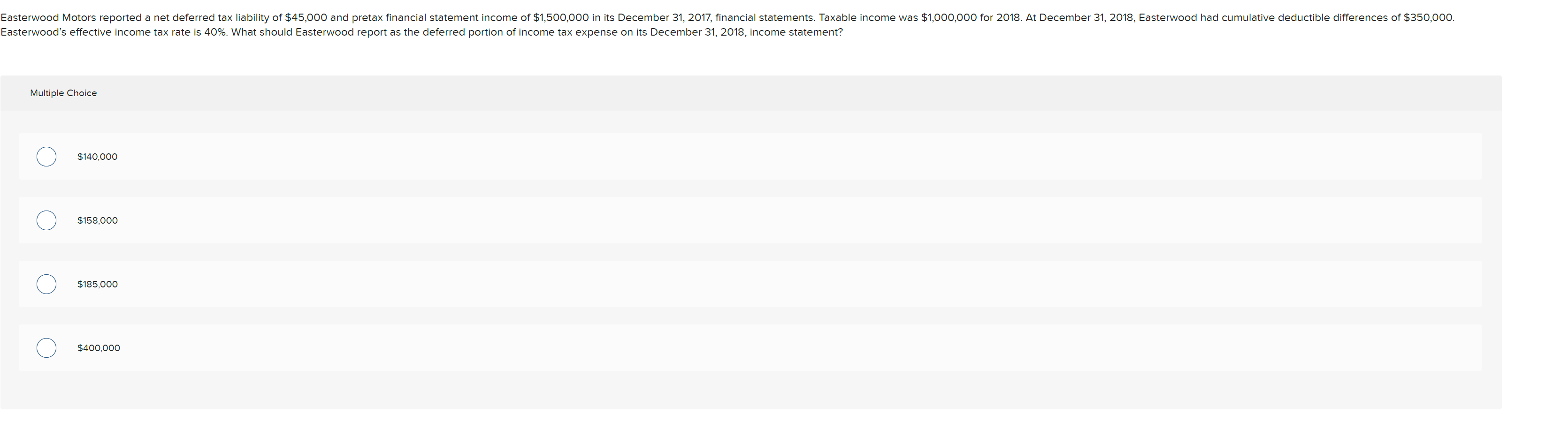 Solved Multiple Choice 140 000 158 000 185 000 400 000 Chegg