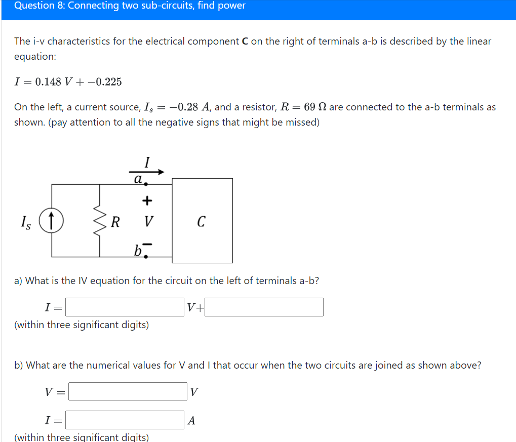 Solved The i−v characteristics for the electrical component | Chegg.com