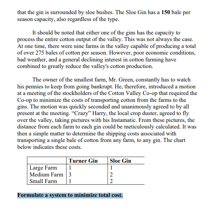 Solved Formulate a system to minimize total cost. | Chegg.com