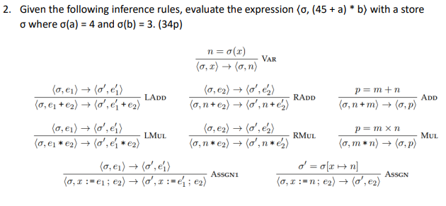 Solved 2. Given the following inference rules, evaluate the | Chegg.com