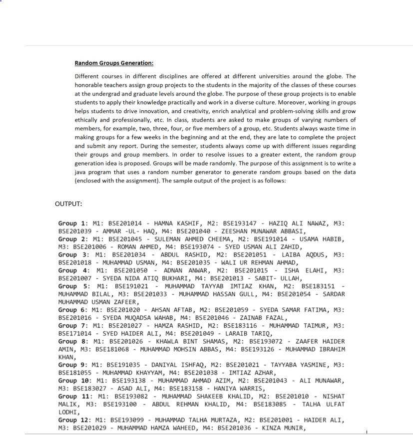 Random Groups Generation: Different courses in | Chegg.com