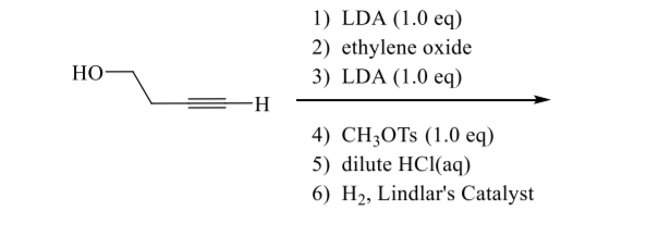 Solved 1) LDA (1.0 eq) 2) ethylene oxide 3) LDA (1.0 eq) H0 | Chegg.com
