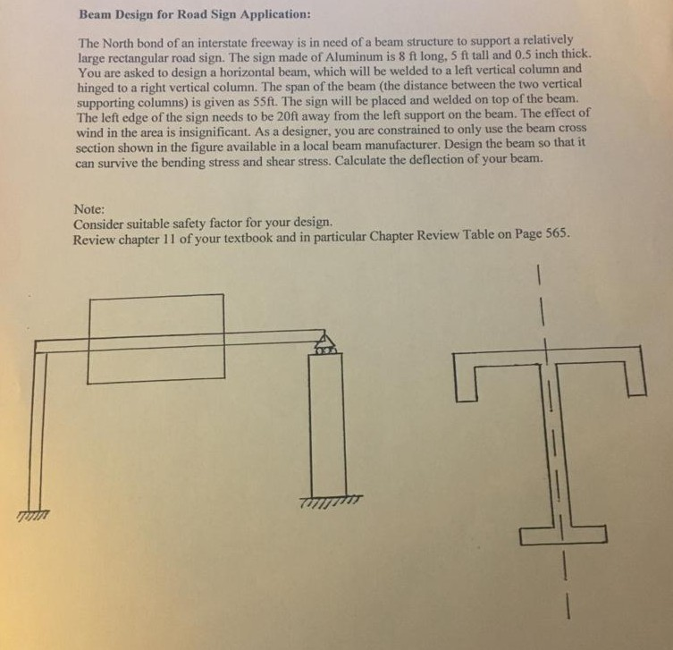 Solved Beam Design for Road Sign Application: The North bond | Chegg.com