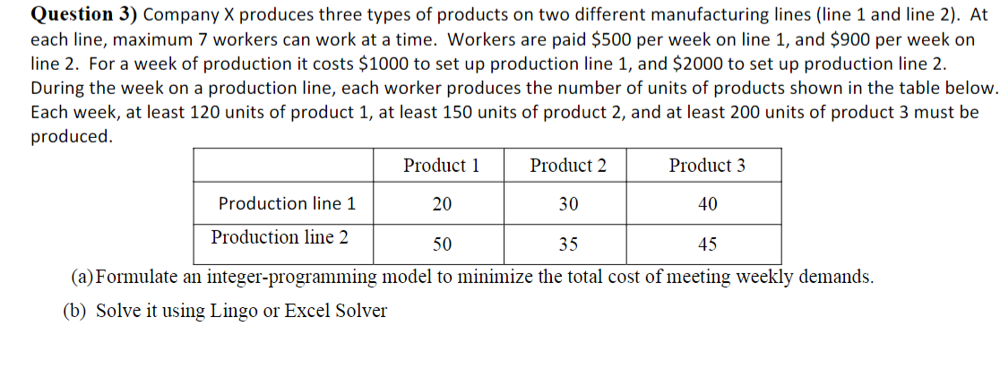 Solved Question 3) Company X produces three types of | Chegg.com