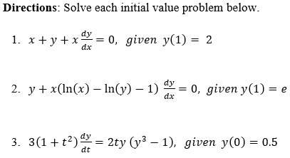 Solved Directions: Solve each initial value problem below. | Chegg.com