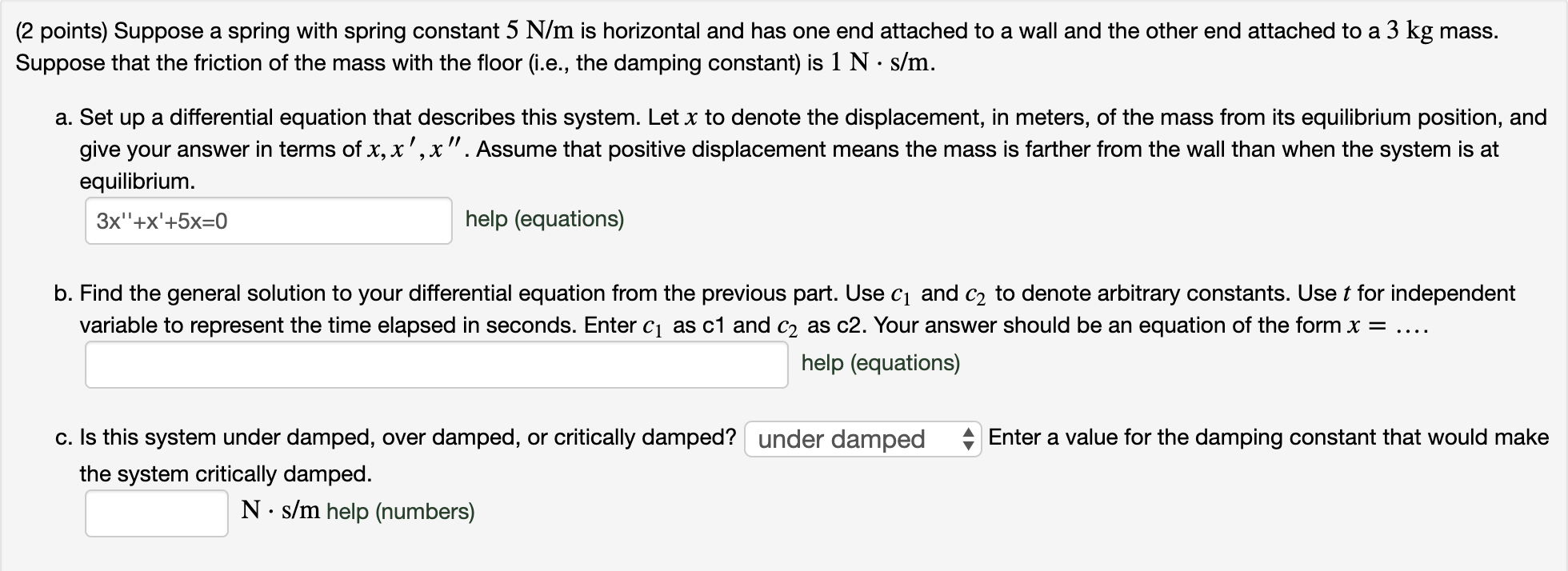 Solved 2 Points Suppose A Spring With Spring Constant 5