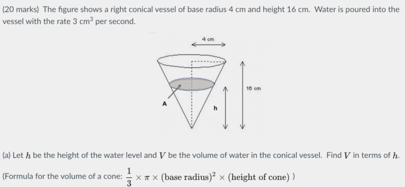 Solved (20 marks) The figure shows a right conical vessel of | Chegg.com