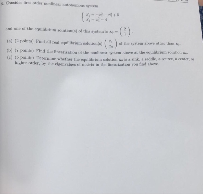 Solved 6. Consider first order nonlinear autonomous system | Chegg.com