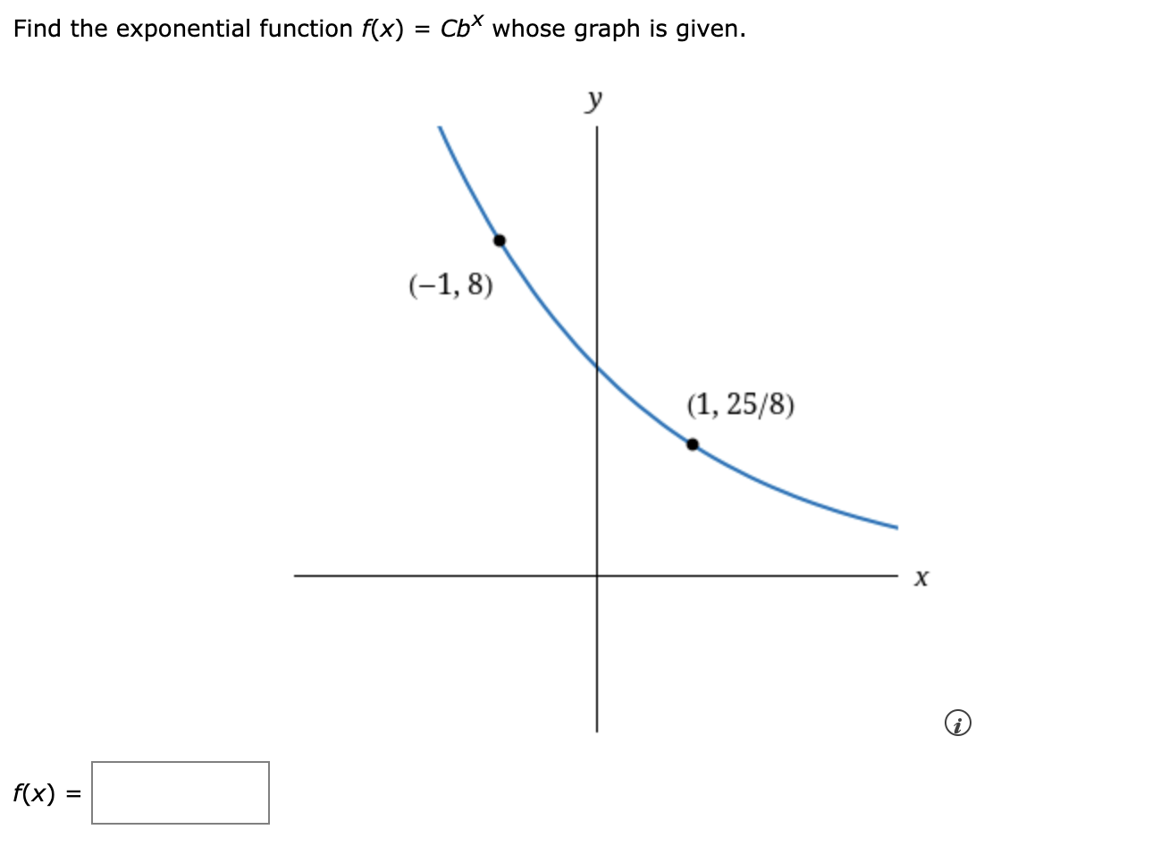 Solved Find the exponential function f(x)=Cbx whose graph is | Chegg.com