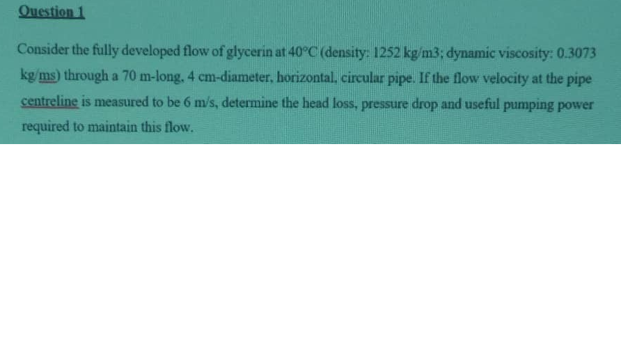 Solved Question 1 Consider the fully developed flow of | Chegg.com
