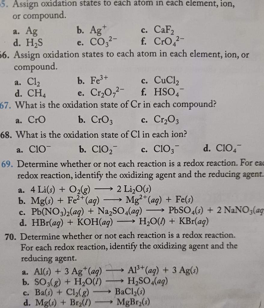 Solved 5. Assign oxidation states to each atom in each | Chegg.com