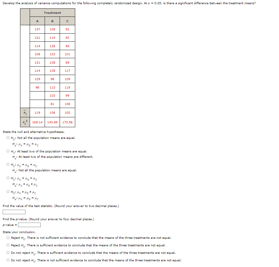 Solved Develop The Analysis Of Variance Computations For The