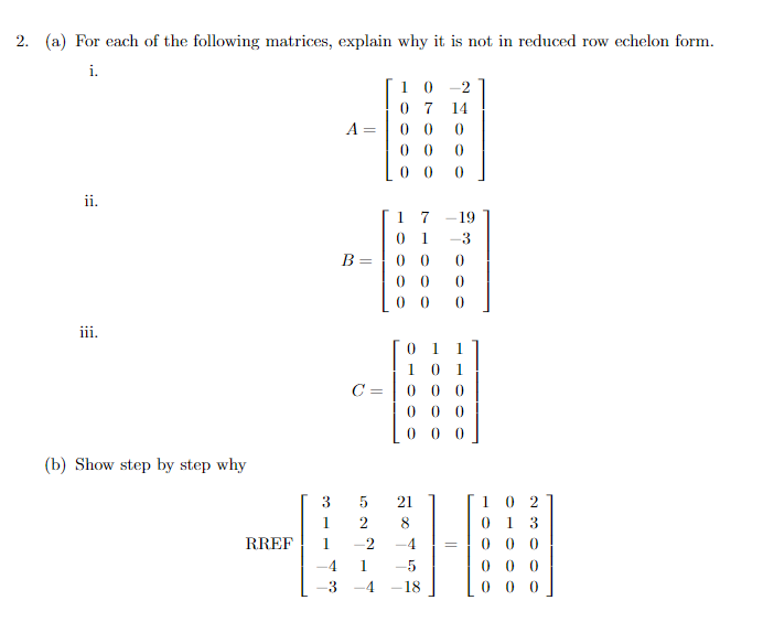 Solved (a) For each of the following matrices, explain why | Chegg.com