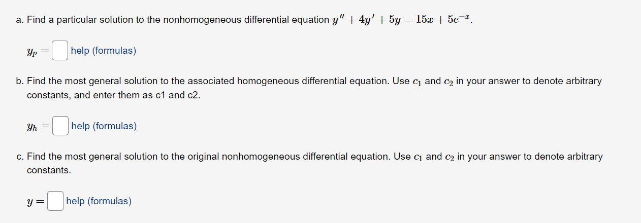 Solved a. Find a particular solution to the nonhomogeneous | Chegg.com