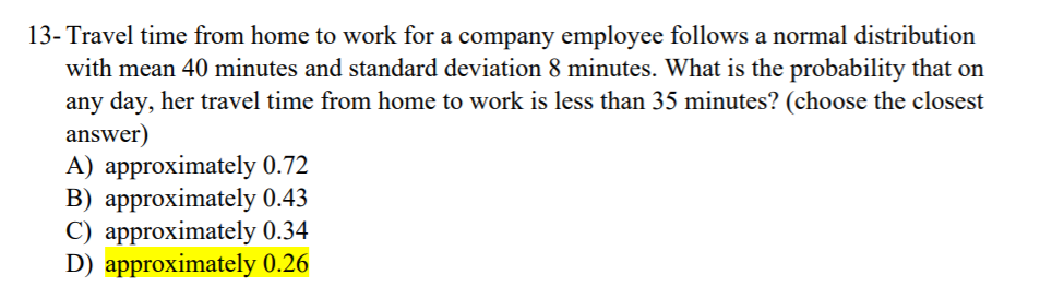 Solved 13- Travel time from home to work for a company | Chegg.com
