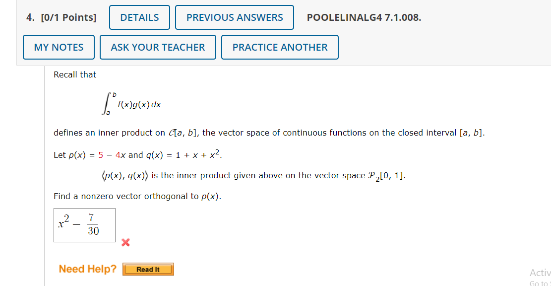 Solved 4. [0/1 Points] DETAILS PREVIOUS ANSWERS POOLELINALG4 | Chegg.com